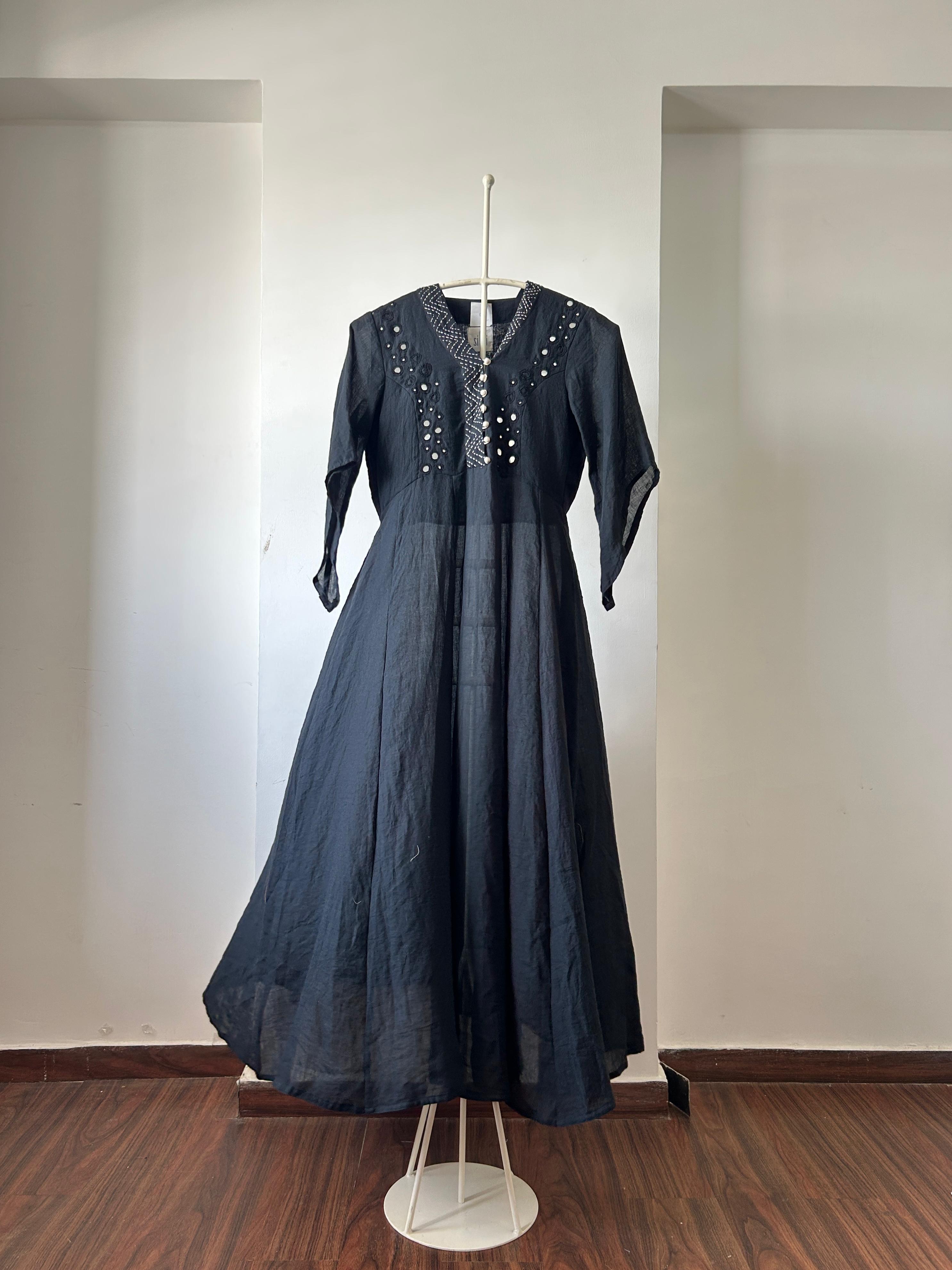 Black Mirror Work Anarkali Dress – Silai Studio