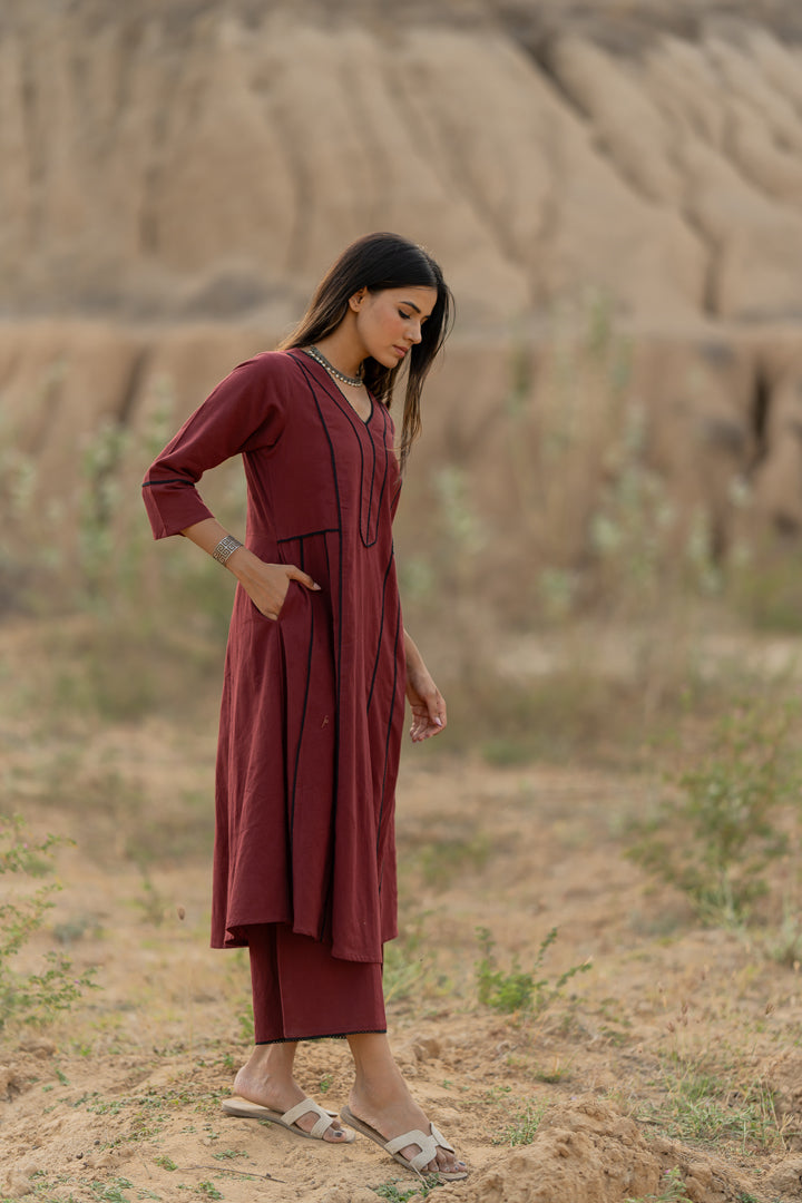 Mahogany maroon kurta set with dupatta – Silai Studio