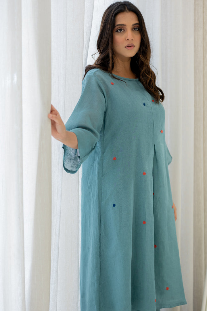 Coastal Lagoon Linen Kurta Set with Dupatta – Silai Studio