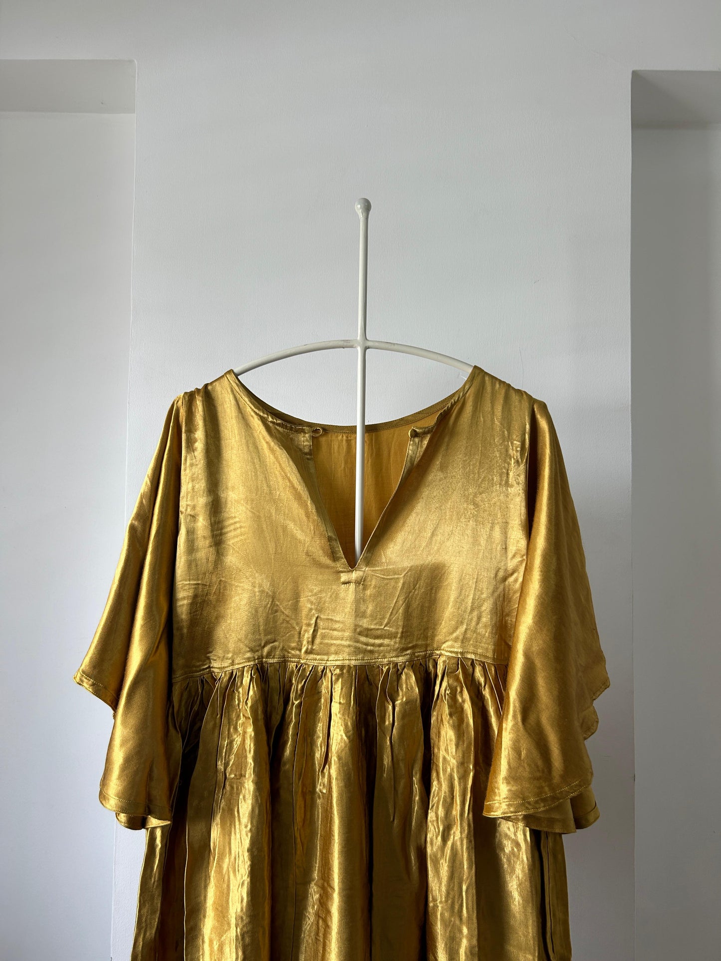 Gold Satin Dress with Beaded Embroidery – Silai Studio